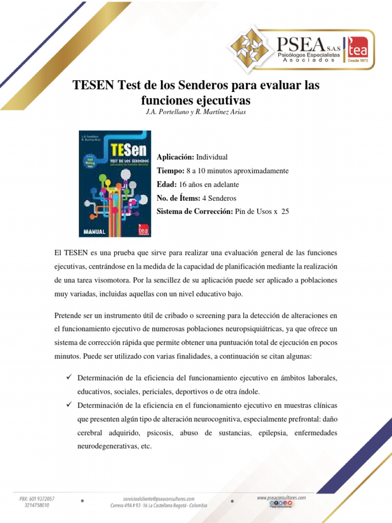 Evaluación de Funciones Ejecutivas TESEN | PDF | Funciones ejecutivas ...