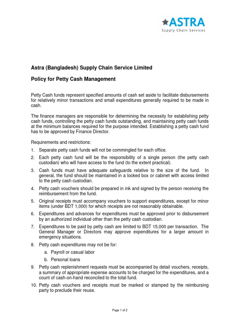 Petty Cash Policy Management | PDF | Cash | Business