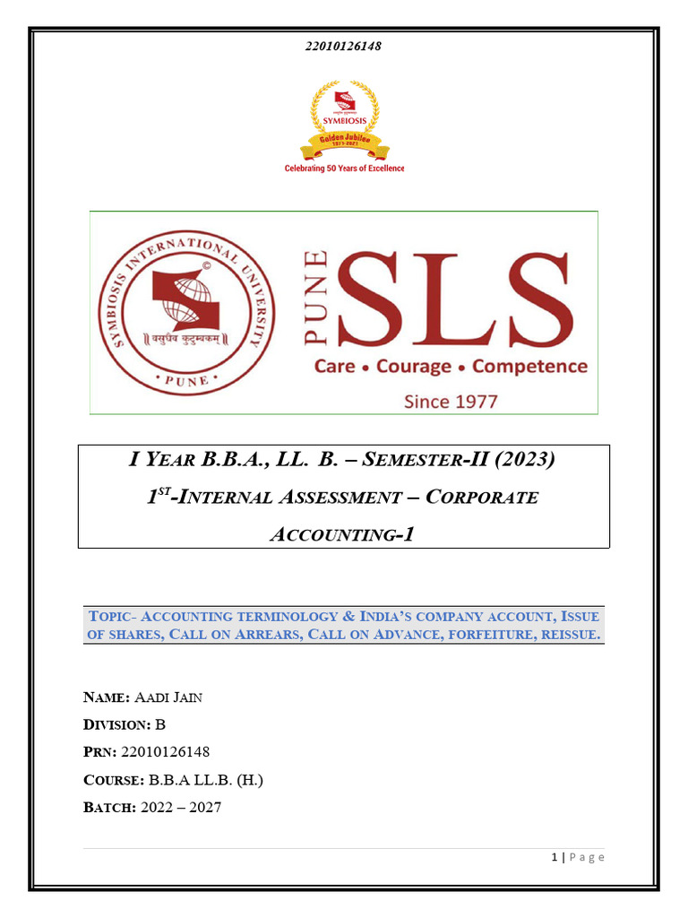 Aadi Jain - Accounts Sem 2 | PDF | Interest | Stocks