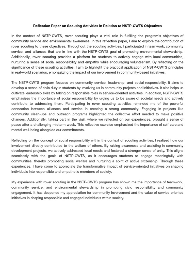 NSTP Reflection Paper | PDF | Civic Engagement | Community