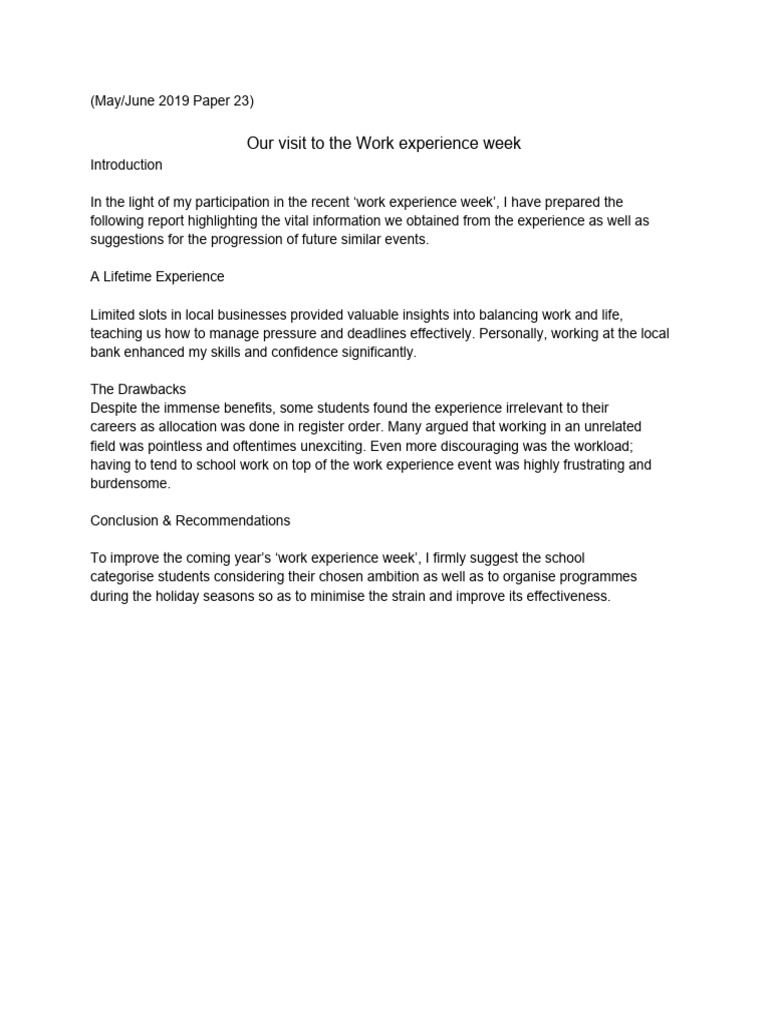 Work Experience Week Report | PDF | Business