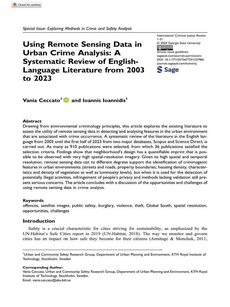 Remote Sensing in Urban Crime Analysis | PDF | Remote Sensing | Crimes