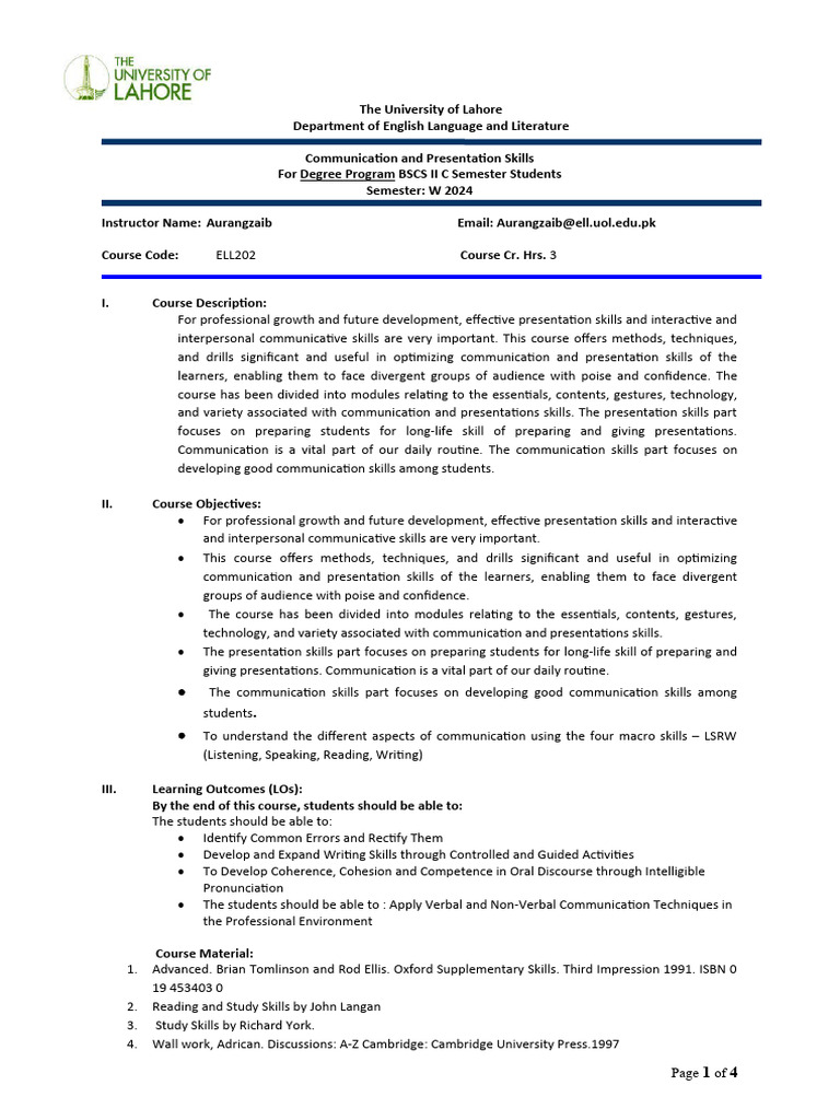 BSCS Course Outline | Download Free PDF | Communication | Study Skills