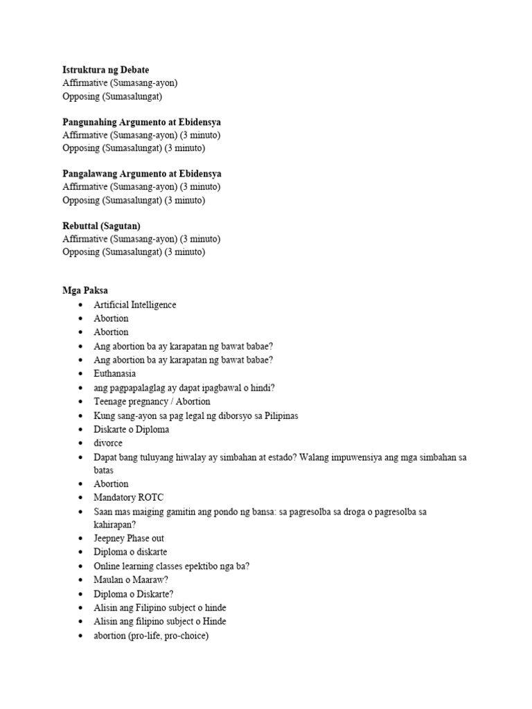 Paksa Sa Debate | PDF