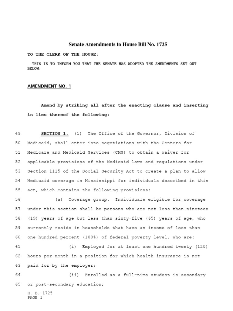 Senate Amendment To House Bill 1725 | PDF | Medicaid | Supplemental ...
