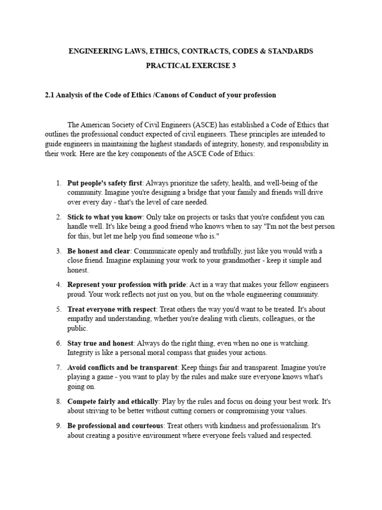 Analysis of The Code of Ethics Canons of Conduct of Your Profession ...