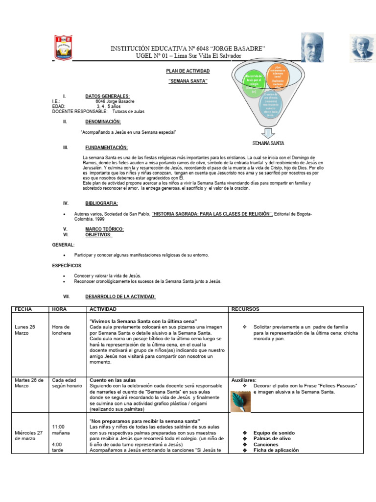 PLAN DE ACTIVIDAD SEMANA SANTA (1) Jorge Basadre | PDF | Jesús | Última cena