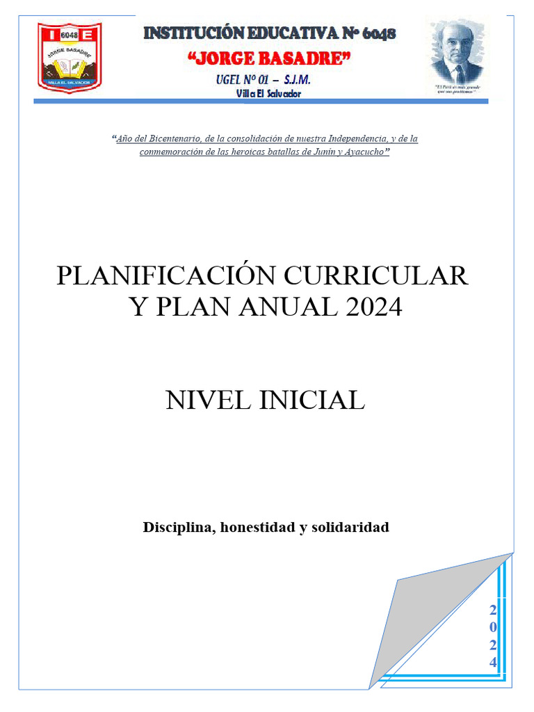 Planificacion Curricular Anual y Plan Anual Inicial 2024 | PDF | Educación de la primera ...