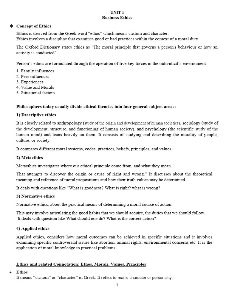 Unit 1 Ethics&CSR | PDF | Morality | Business Ethics