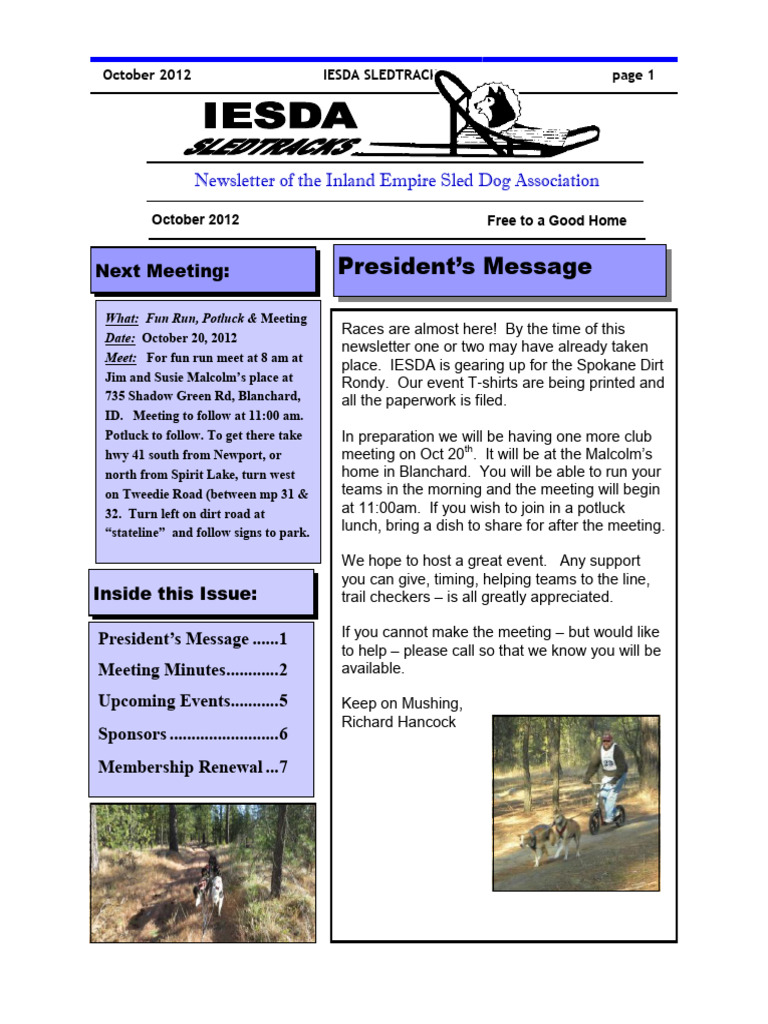 2012octsledtracks 1 | PDF | Dog Sledding | Dogs