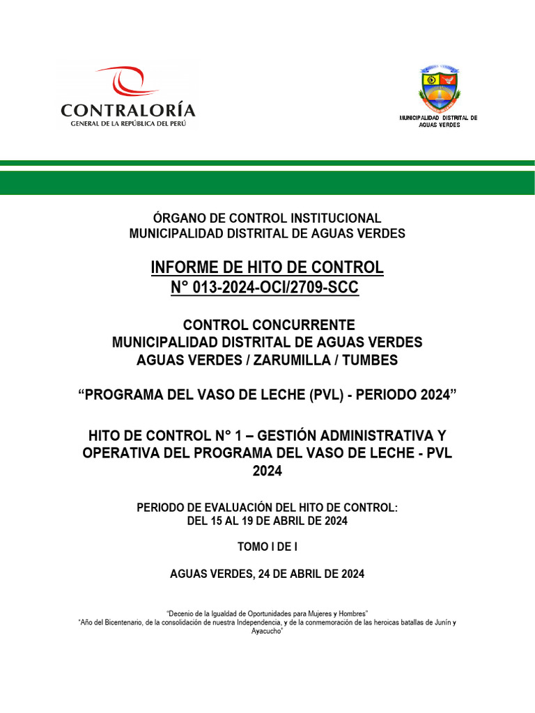 Informe de Hito de Control #013-2024-OCI/2709-SCC | Descargar gratis ...