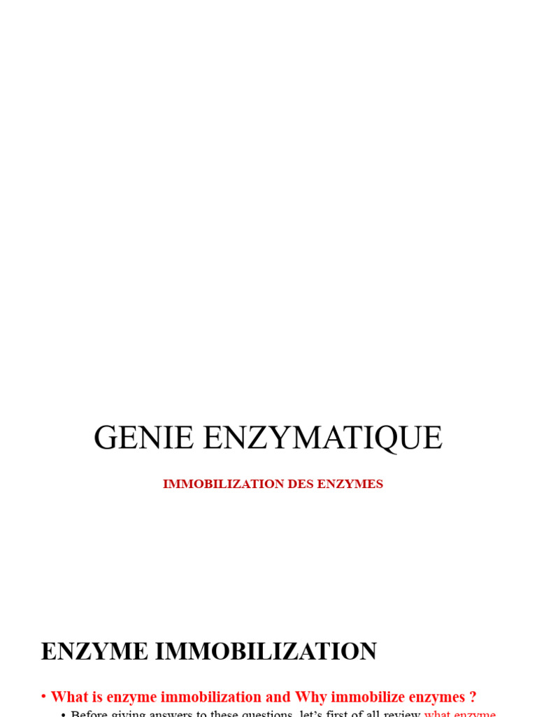 Cours Immobilisation Enzymatique Partie Génie Biochimique Et Enzymatique 2023-2024 IAA2 | PDF ...