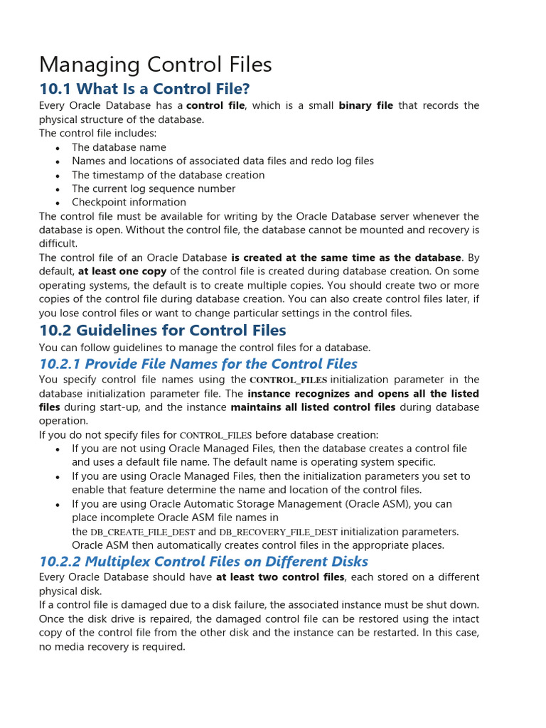 Managing Control Files | PDF | Computer File | Databases