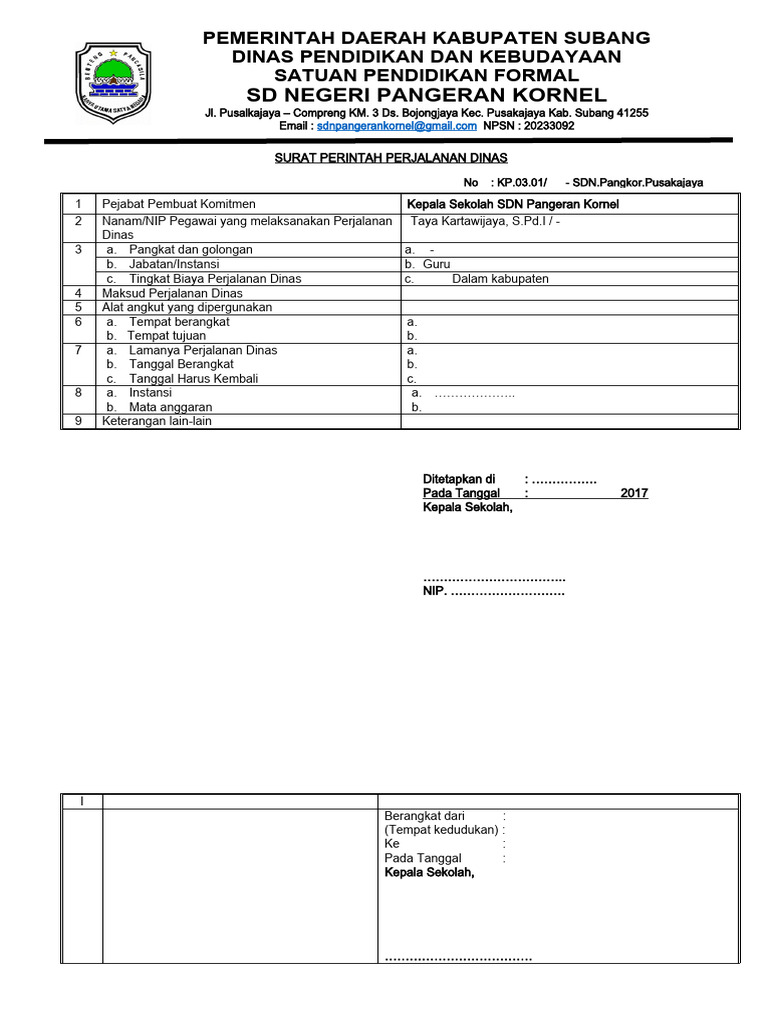 Format-SPPD-Surat-Perintah-Perjalanan-Dinas-Sekolah | PDF