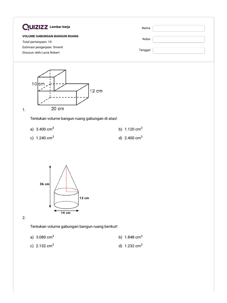 Soal Volume Bangun Ruang Gabungan Kelas 6 | PDF