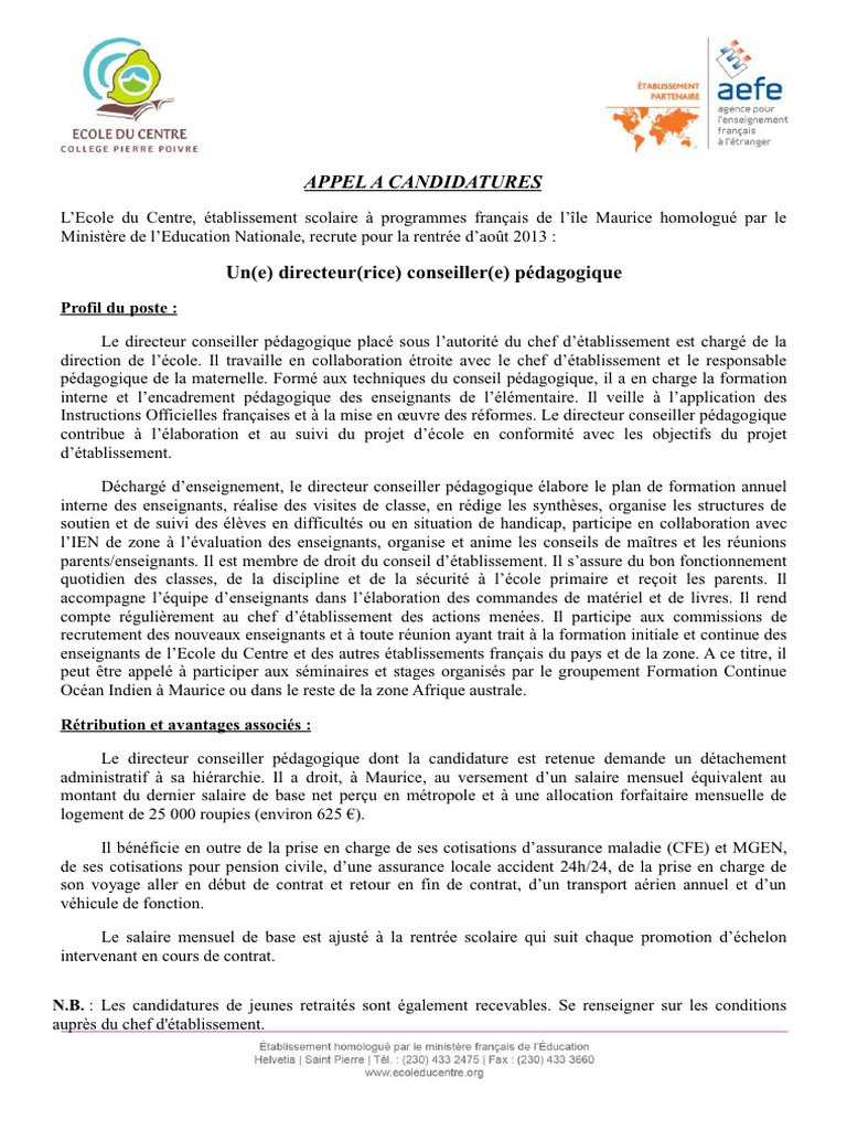 Fiche Poste Responsable pÃ©dagogique-Ã©cole Maternelle | PDF ...