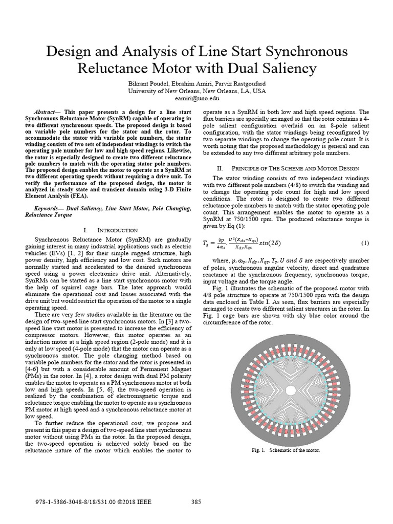 Design and Analysis of Line Start Synchronous Reluctance Motor With Dual Saliency | PDF ...