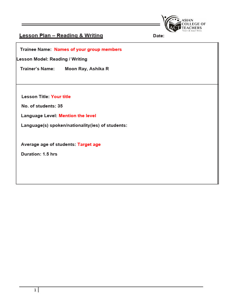 TCBE Reading LP Template | PDF | Teachers | Question