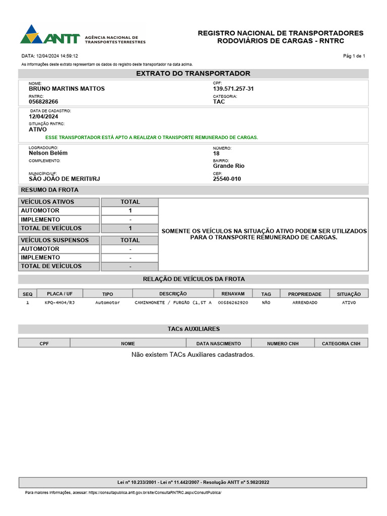 Certificado Antt | PDF