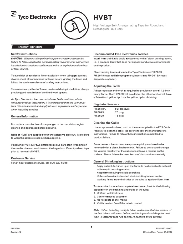 TE Raychem HVBT Tape - Instalation Instructions | PDF