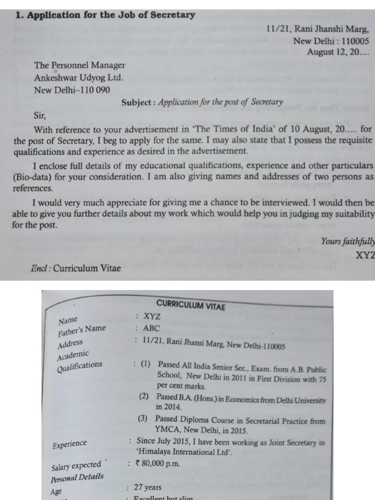 Application For Job of Secretary | PDF