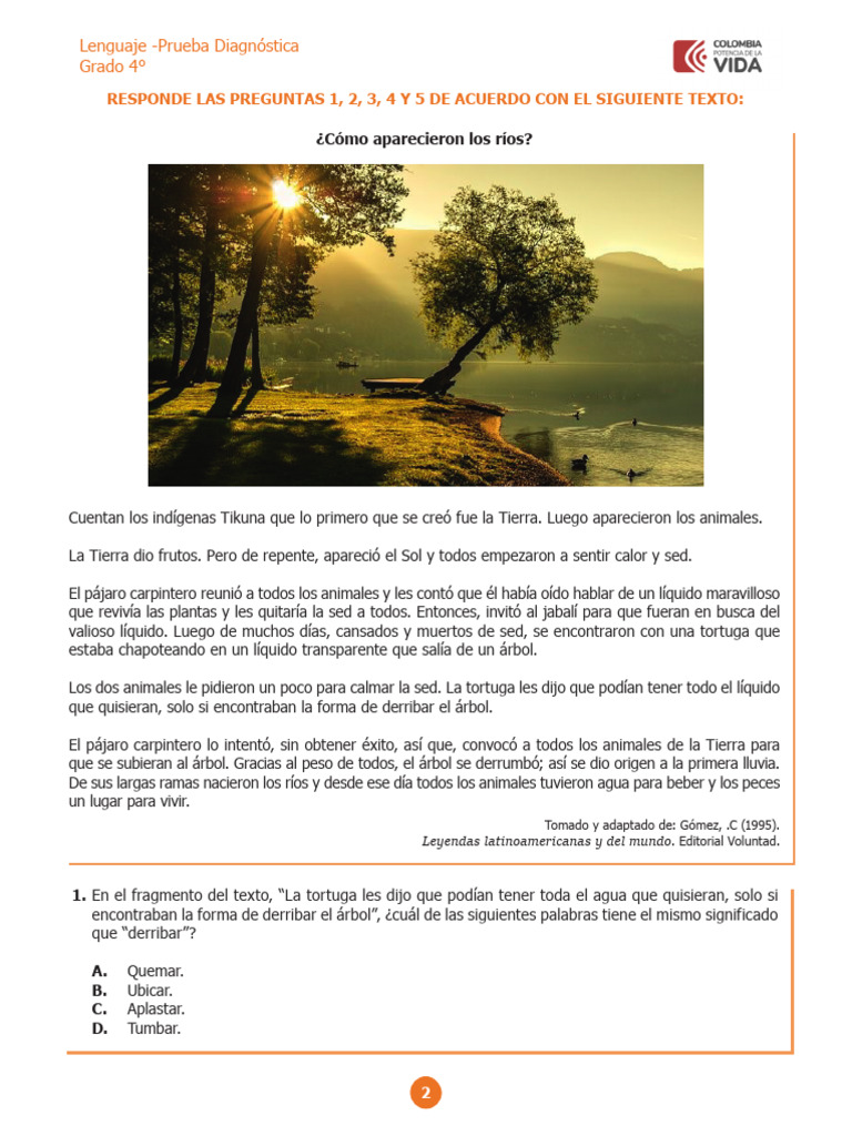 Prueba Diagnóstica Lenguaje 4° Pdf Ansiedad Naranja 6448