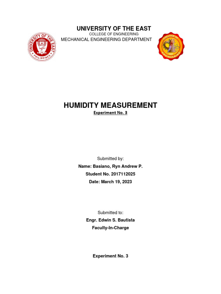 MELAB 1 Experiment No. 3 | PDF | Humidity | Atmosphere Of Earth