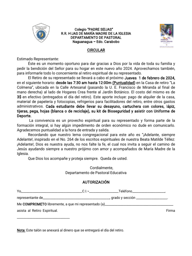 Circular Retiros 5tob | PDF