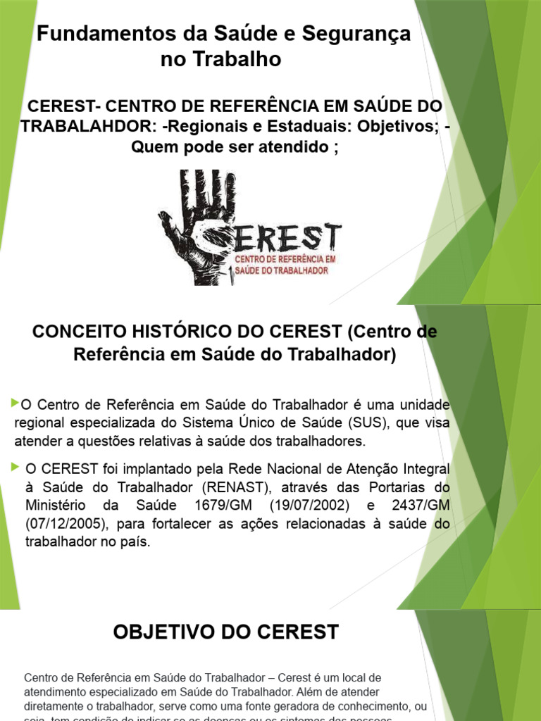 Apresentação Cerest | PDF | Epidemiologia | Pessoal (trabalho)
