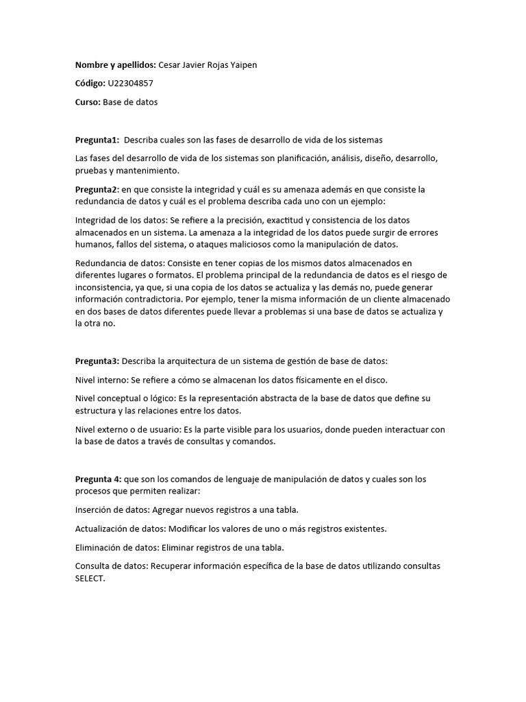 Fases y conceptos de bases de datos | PDF | Bases de datos | Sistema