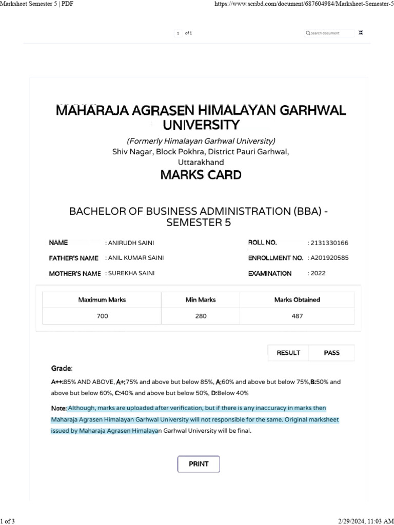 Marksheet Semester 5 PDF | PDF | Scribd | Websites