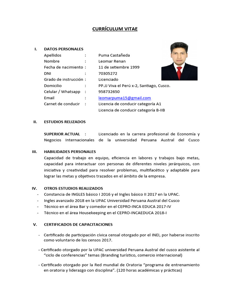 CV LEOMAR Actualizado 2024 | Descargar gratis PDF | Business | Economias