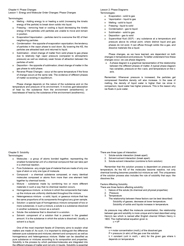 Phase Changes and Solubility Guide | PDF | Mixture | Chemistry