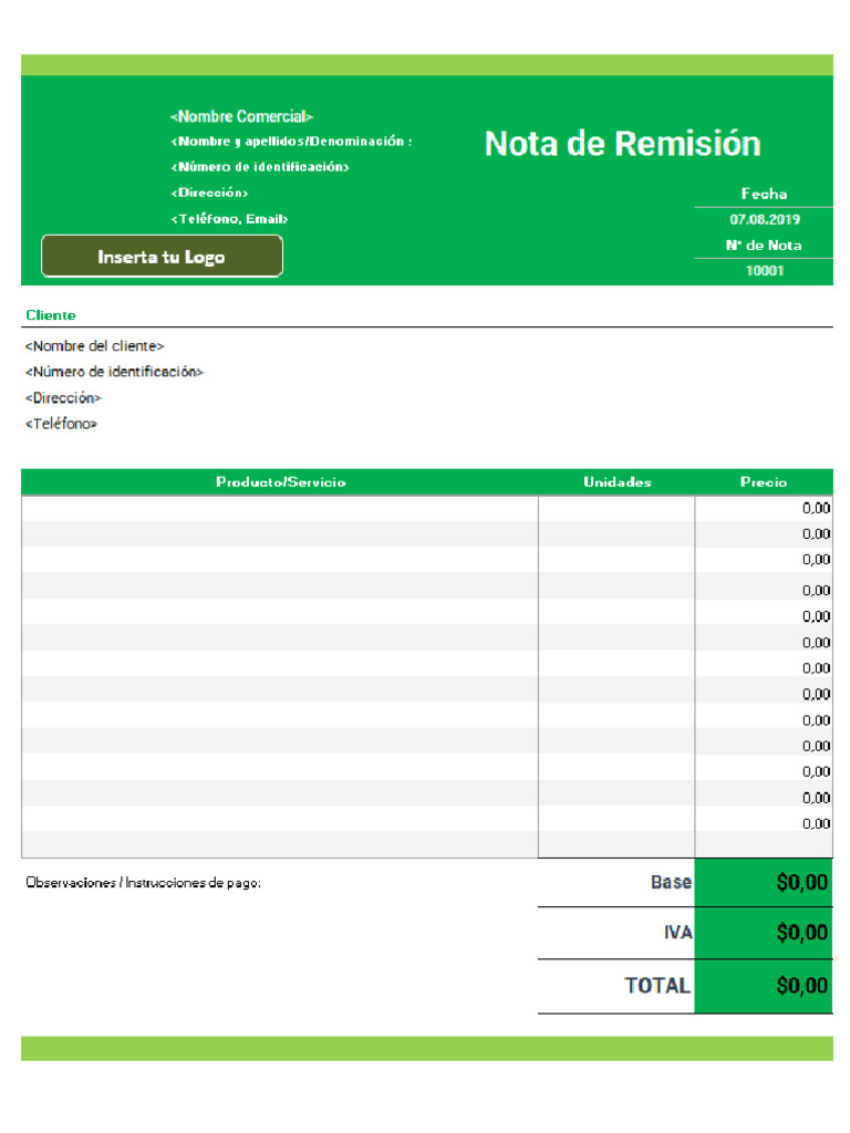 Ejercicio de Excel Nota de Remision | PDF