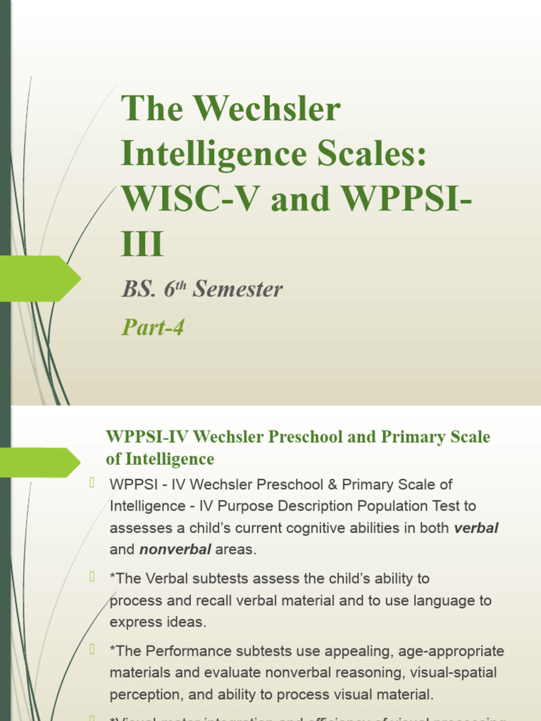 The Wechsler Intelligence Scales | PDF | Wechsler Adult Intelligence ...