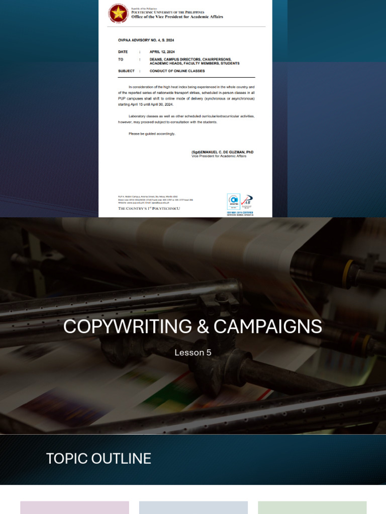 6 PUP Imc Lesson 5 Week 6 Copywriting Campaigns | PDF | Copywriting | Brand