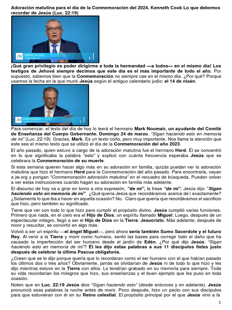 Adoración Matutina para El Día de La Conmemoración Del 2024. Kenneth ...