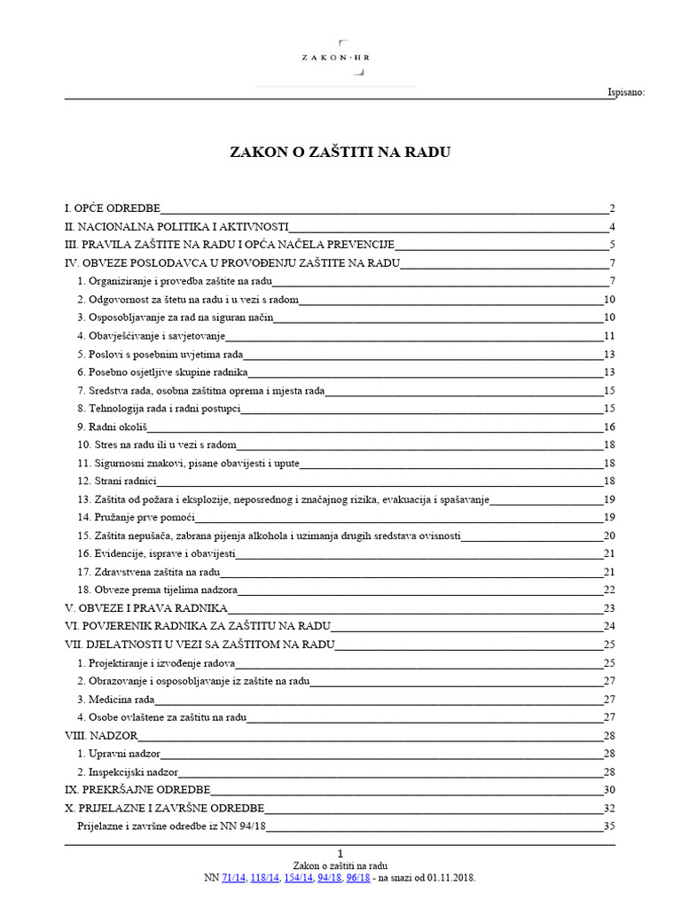 Zakon - o - Zastiti - Na - Radu - 2018 | PDF