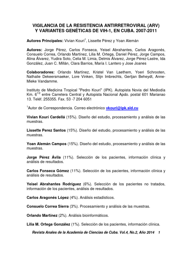 Vigilancia de La Resistencia Antirretroviral (ARV) | PDF | VIH | Cuba