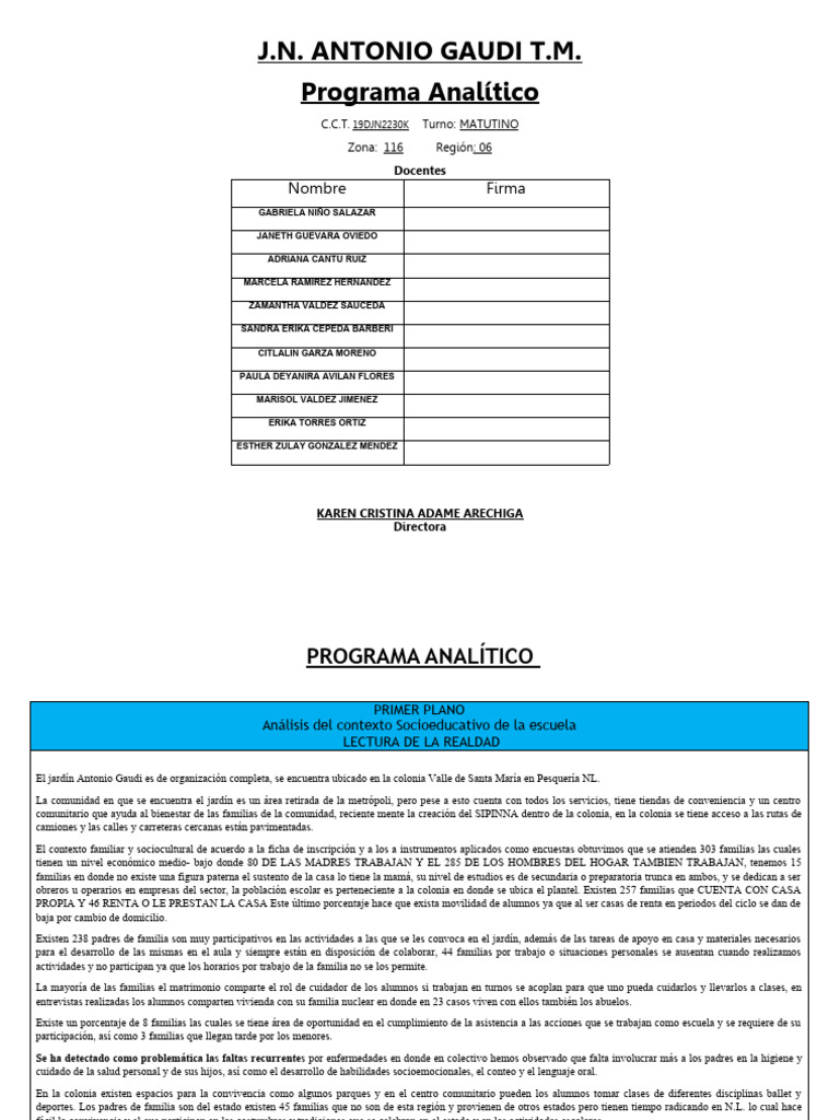Programa Analítico ANTONIO GAUDI | PDF | Pensamiento | Enseñando