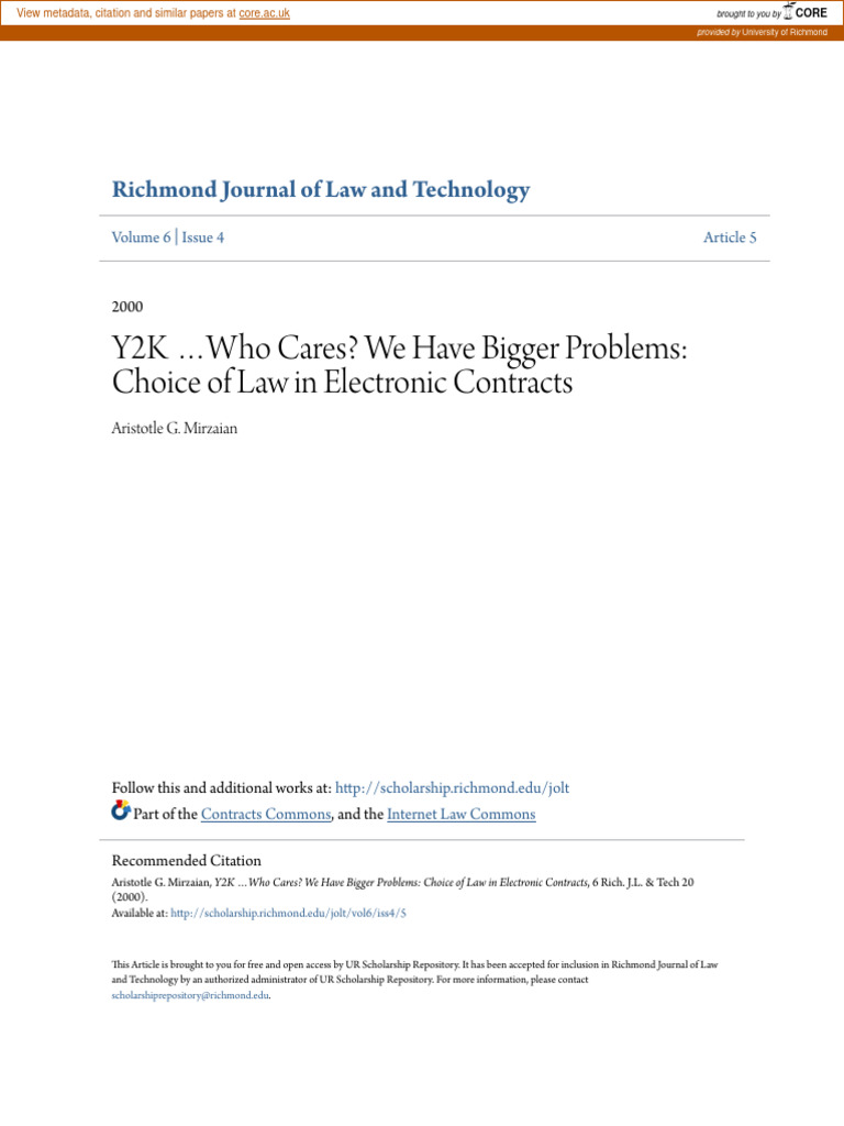 Y2K Who Cares? We Have Bigger Problems: Choice of Law in Electronic ...
