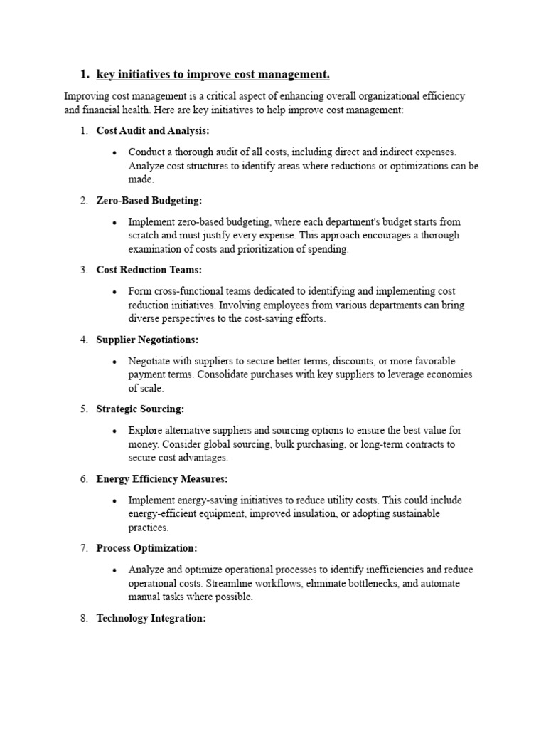 Key Initiatives for Cost Management | PDF | Taxes | Enterprise Resource ...