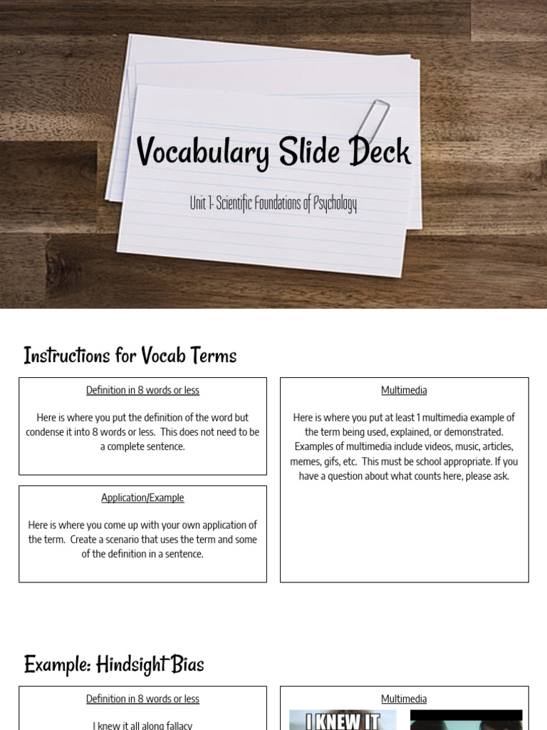 Unit 1 - Vocabulary Slidedeck | PDF | Psychology | Experiment