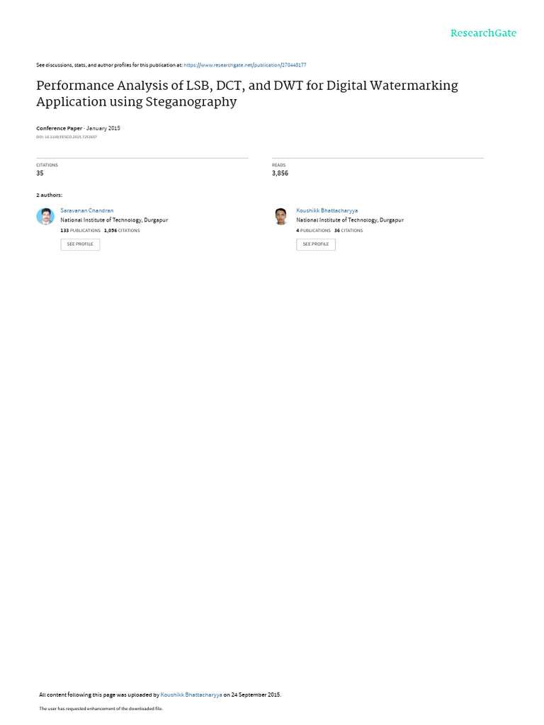 Performance Analysis Of Lsb Dct And Dwt For Digital Watermarking
