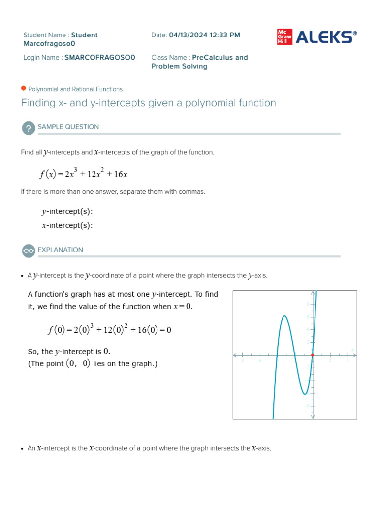 13 - Polynomial and Rational Functions - Finding X and y Intercepts ...