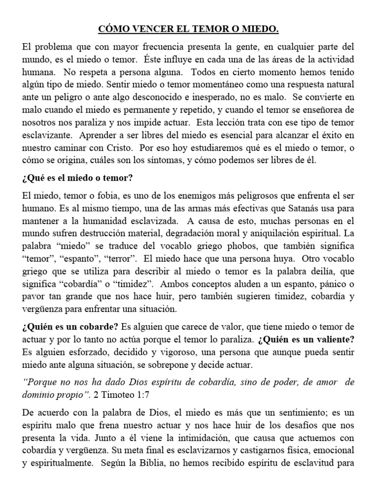 Como vencer el temor y el miedo | PDF | Temor | Amor