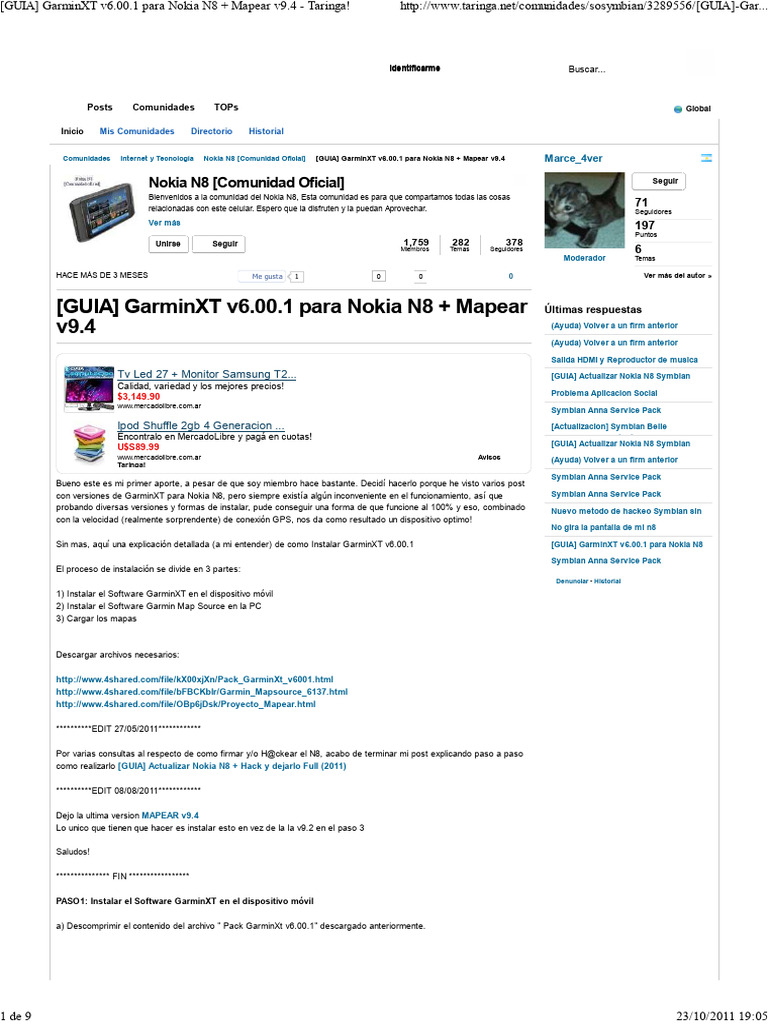 (GUIA) GarminXT v6.00.1 para Nokia N8 + Mapear v9.4 - Taringa! | PDF ...