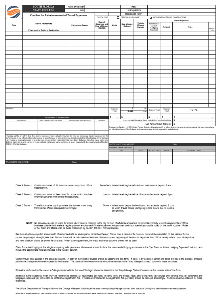 Travel Reimbursement Policy Template | PDF | Per Diem | Meal