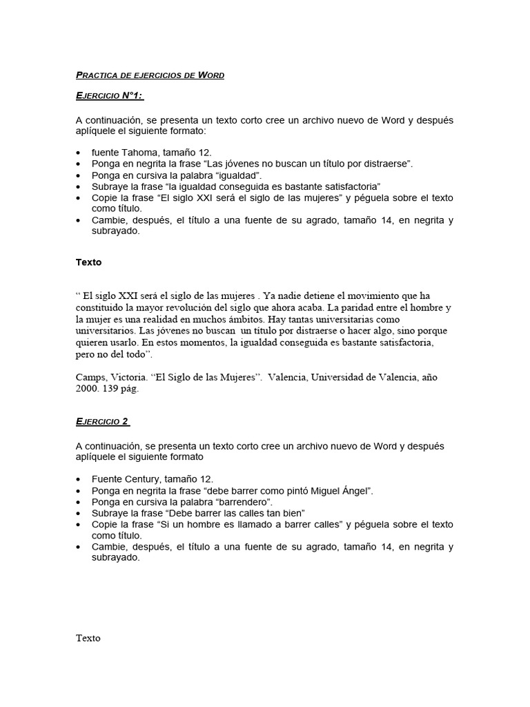 Practica de ejercicios de word | PDF