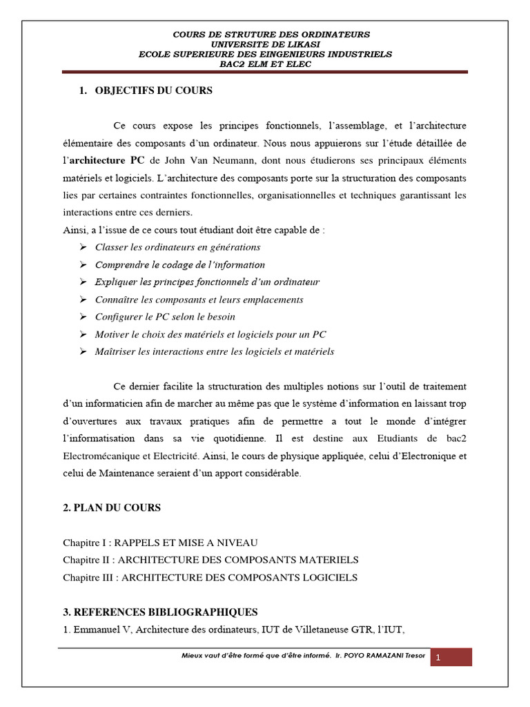 Syllabus Archi Bac2 ESI | PDF | Ordinateurs personnels | Bit